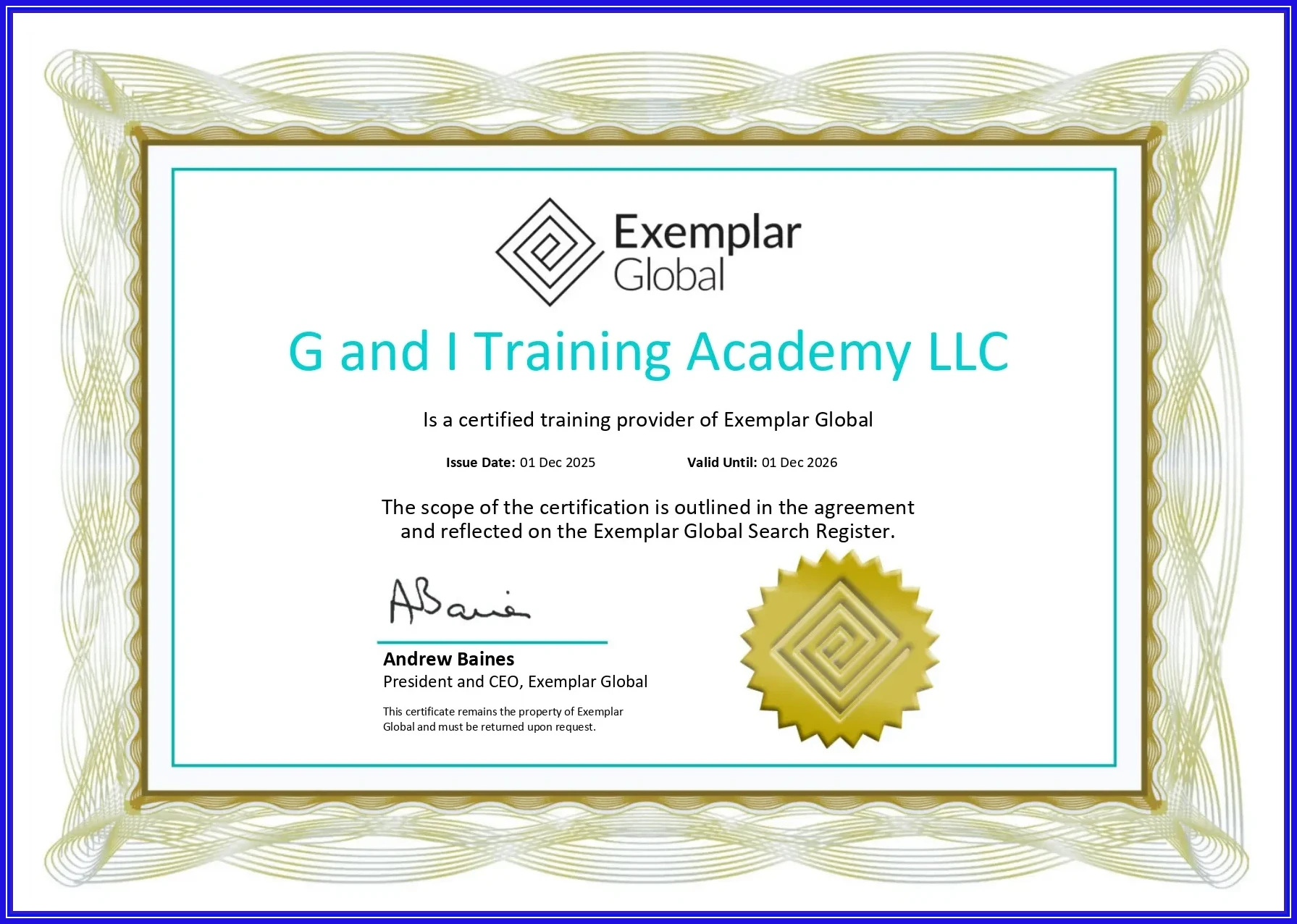 Exemplar Global Inc. təşkilatı tərəfindən Tanınmış Təlim Provayderi ...